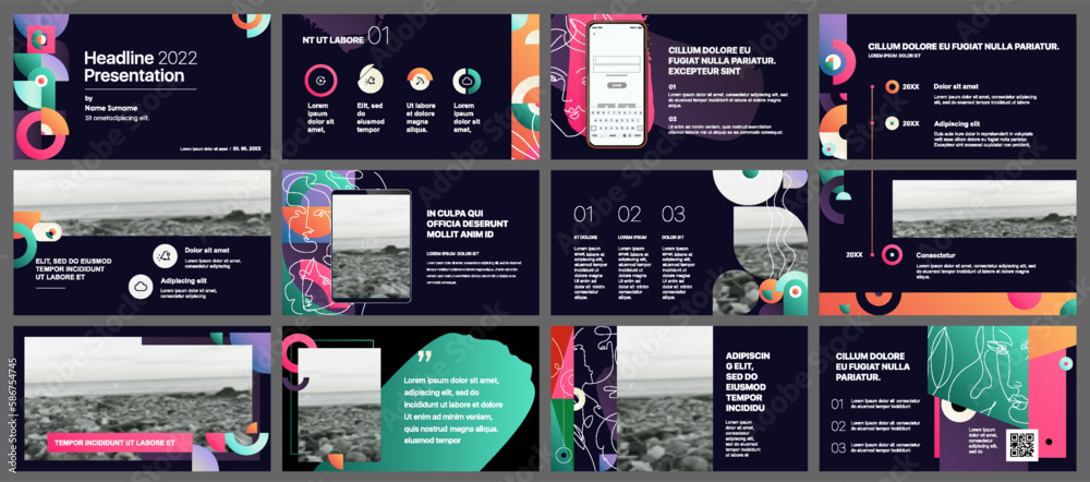 Vetor de Presentation template, abstract hand drawn infographic ...