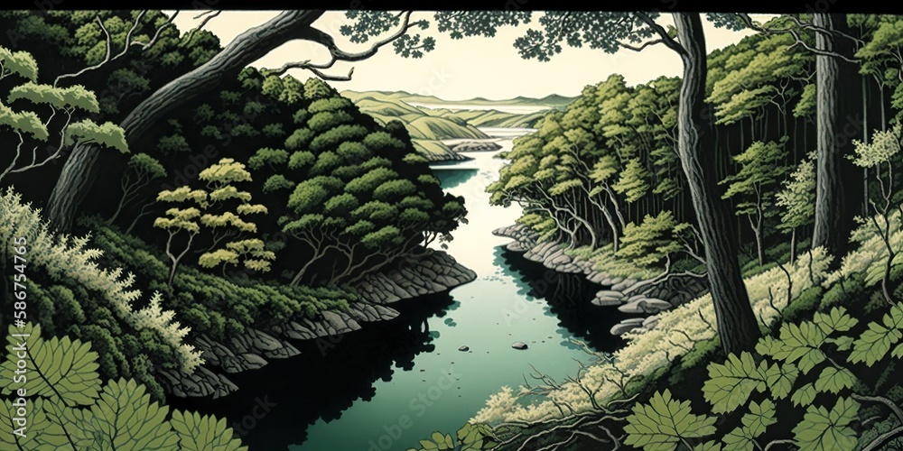 dense canopy of trees covers ground below with occasional clearing for ...