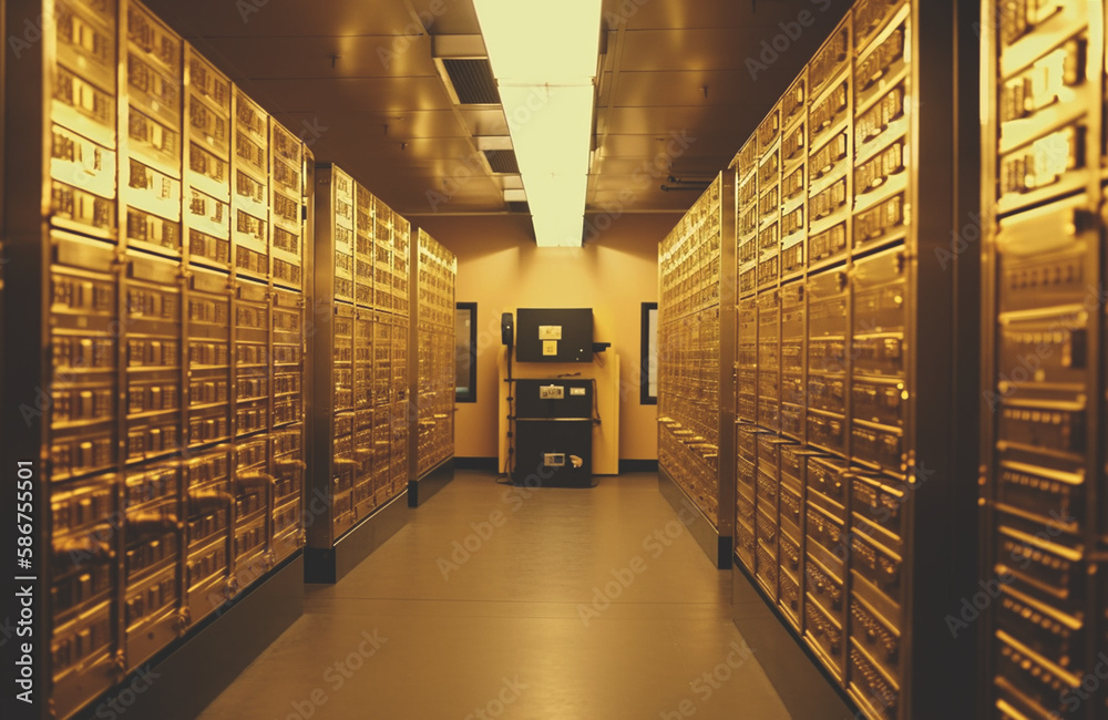Safe deposit boxes room in bank vault. Inside in Bank vault room with ...