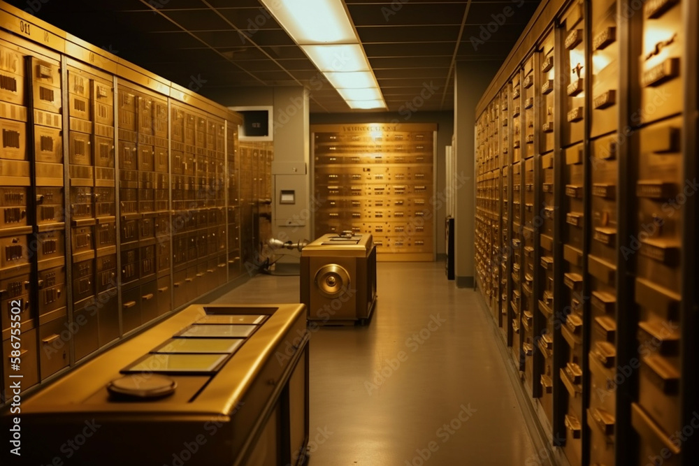 Safe deposit boxes room in bank vault. Inside in Bank vault room with ...
