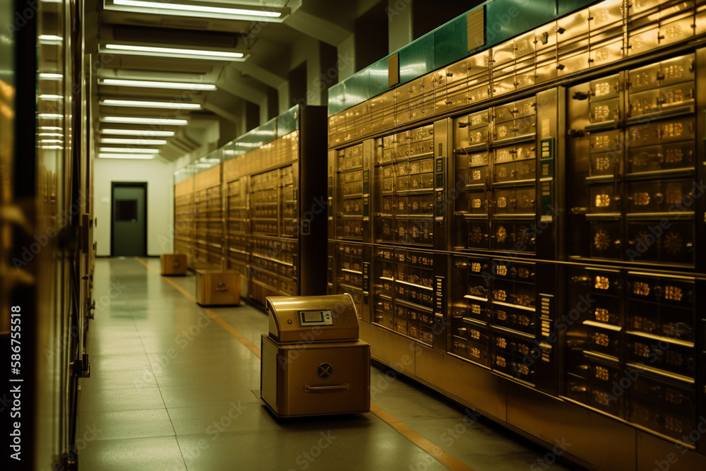 Safe deposit boxes room in bank vault. Inside in Bank vault room with ...