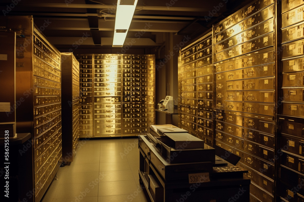 Ilustração do Stock: Safe deposit boxes room in bank vault. Inside in ...