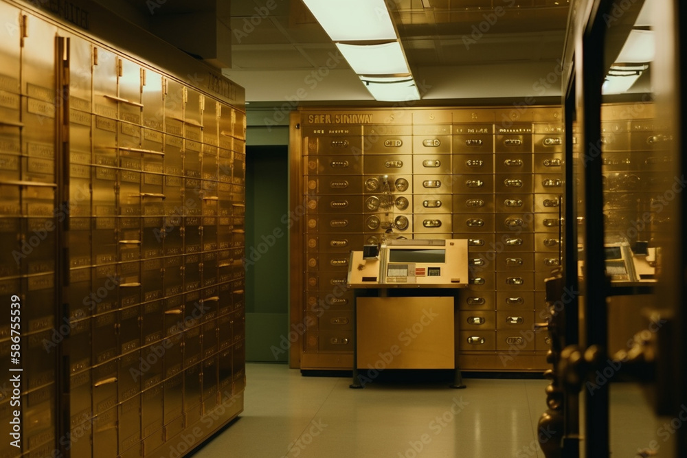 Safe deposit boxes room in bank vault. Inside in Bank vault room with ...