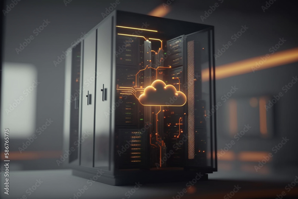 linking computer to cloud with server, connection Online, cloud storage ...