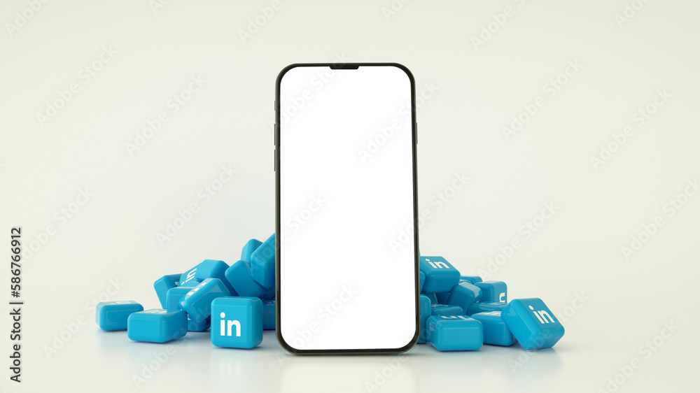 3D rendering of mobile phone with blank transparent screen with ...