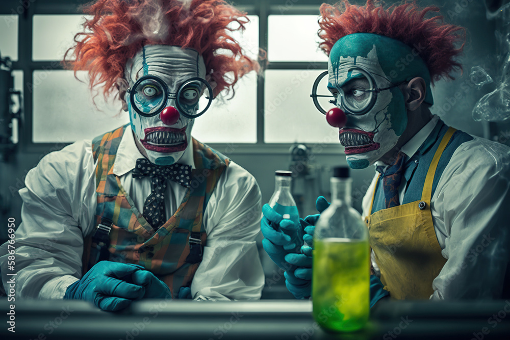 Scary clowns dressed as scientists experiment on human, created with ...