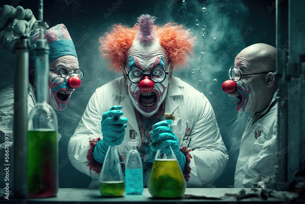 Scary clowns dressed as scientists experiment on human, created with ...