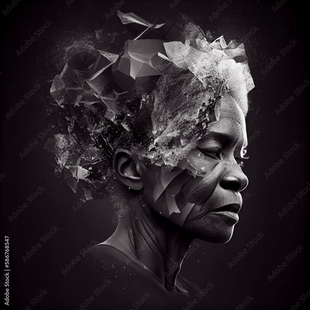 Conceptual image showing trauma of racism in senior Black woman ...