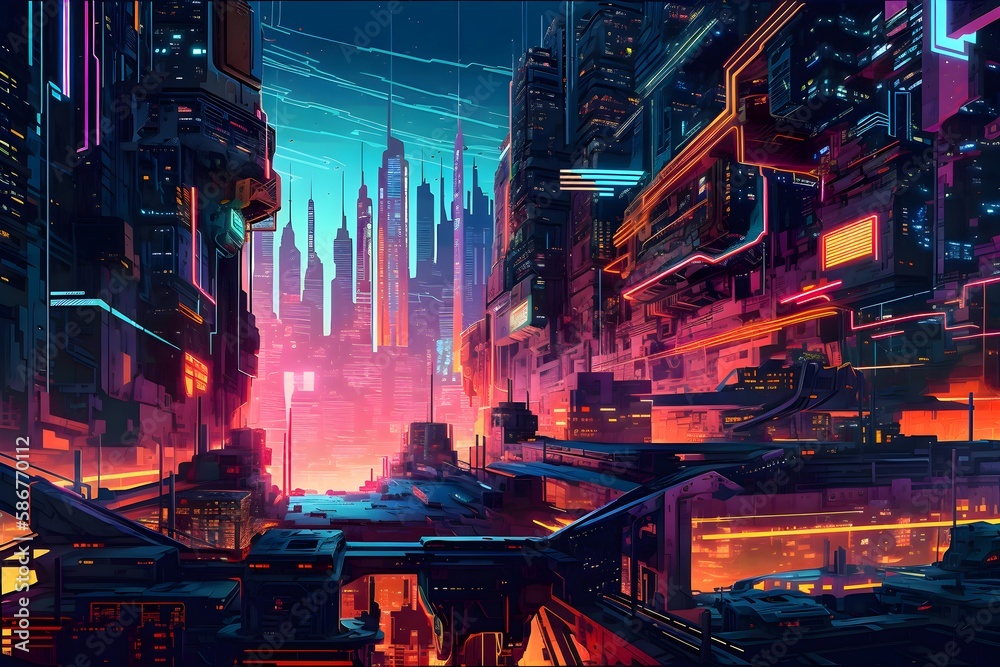 Beautiful Cyberpunk Cityscape, Glitchy Animation style | Cyberpunk ...