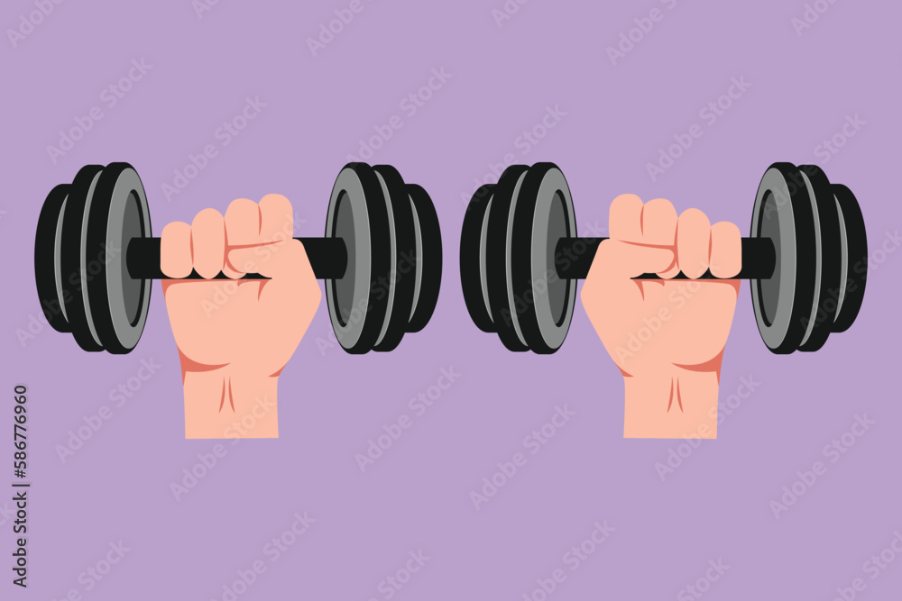 Character flat drawing athletic sportsman arm holding dumbbell. Fitness ...