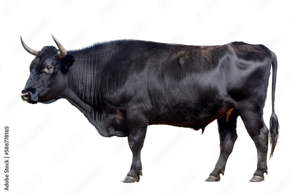 Poster an isolated black cow bull side portrait, farm-themed, rodeo ...