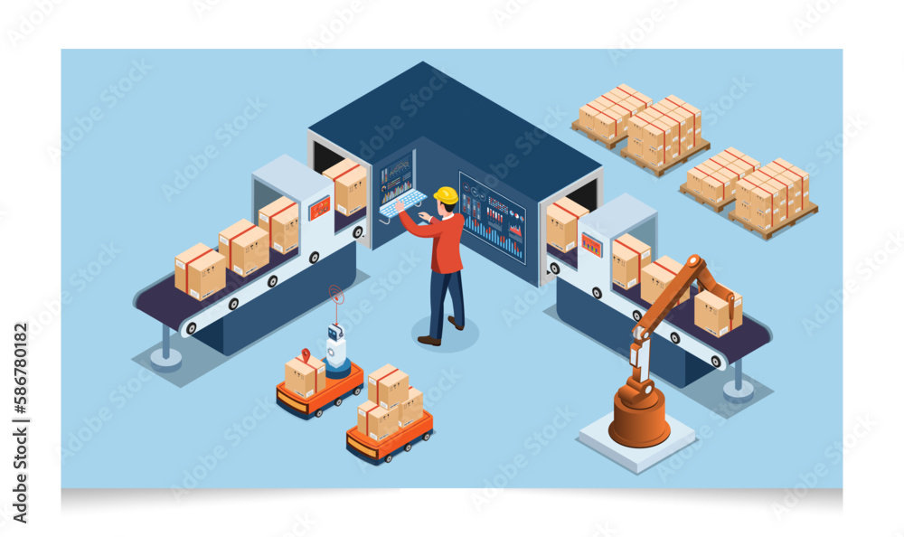 3d Isometric Automated Warehouse Robots And Smart Warehouse Technology