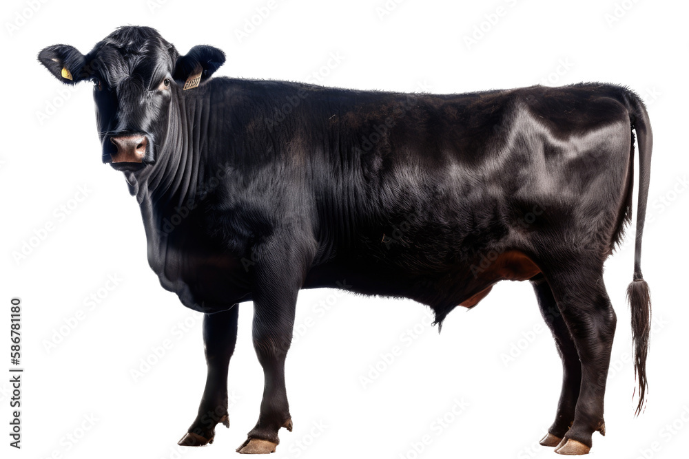 an isolated black cow side portrait, farm-themed photorealistic ...