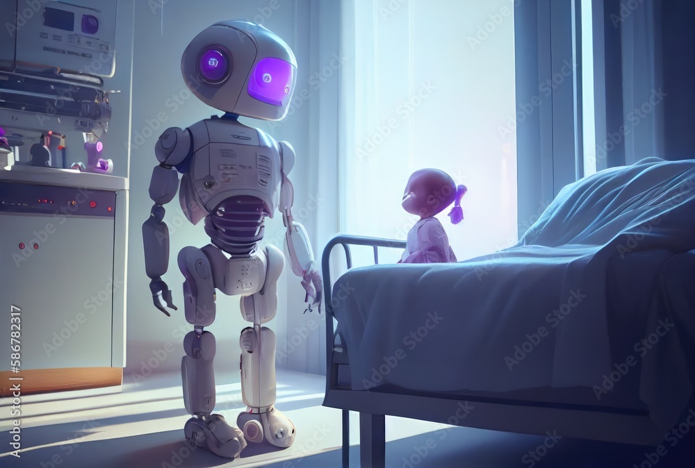 Nursing care robots take care of young patient in hospitals. Medical ...