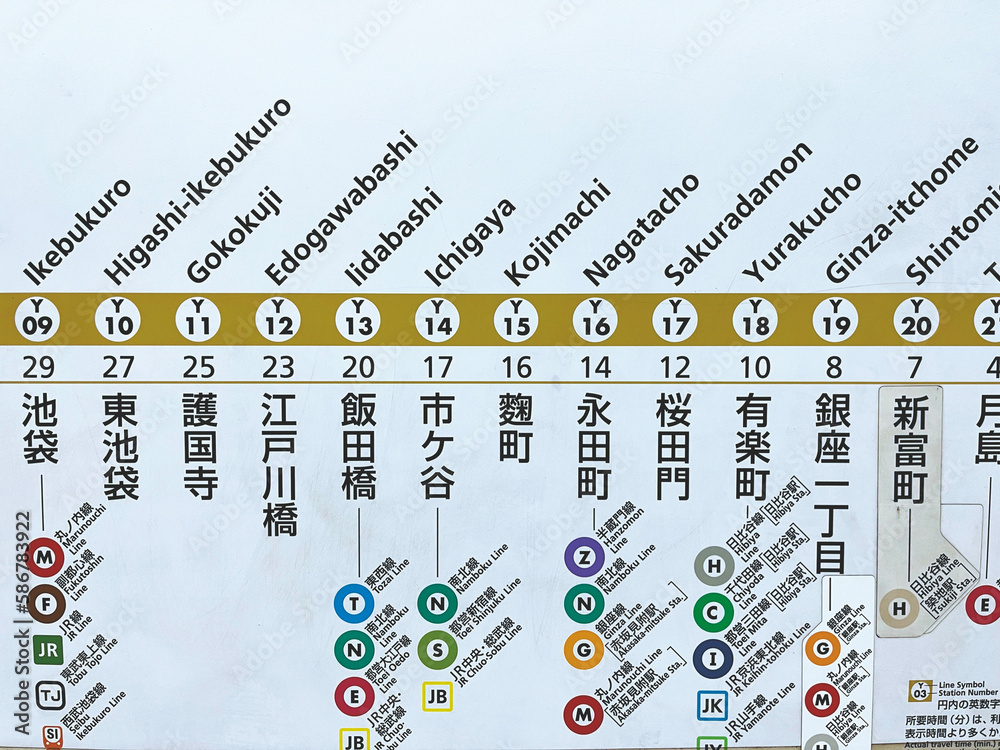 Subway Tokyo Metro Yurakucho-Line map at Tasumi station, Tokyo, Japan ...