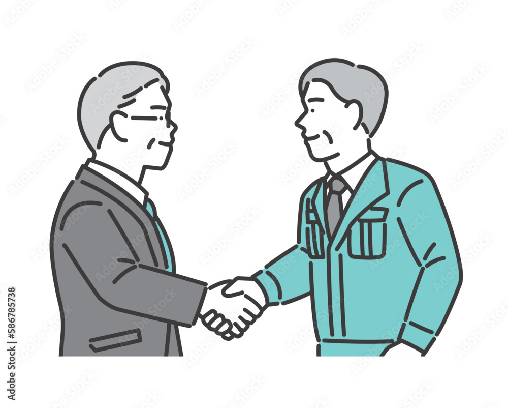 取引先と握手をする社長や工場長のベクターイラスト素材／経営／契約 Stock ベクター | Adobe Stock