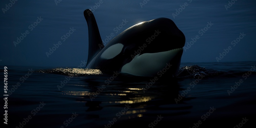 Killer Whale on ocean, Orca Jumping, Orcinus Orca, Generative AI Stock ...
