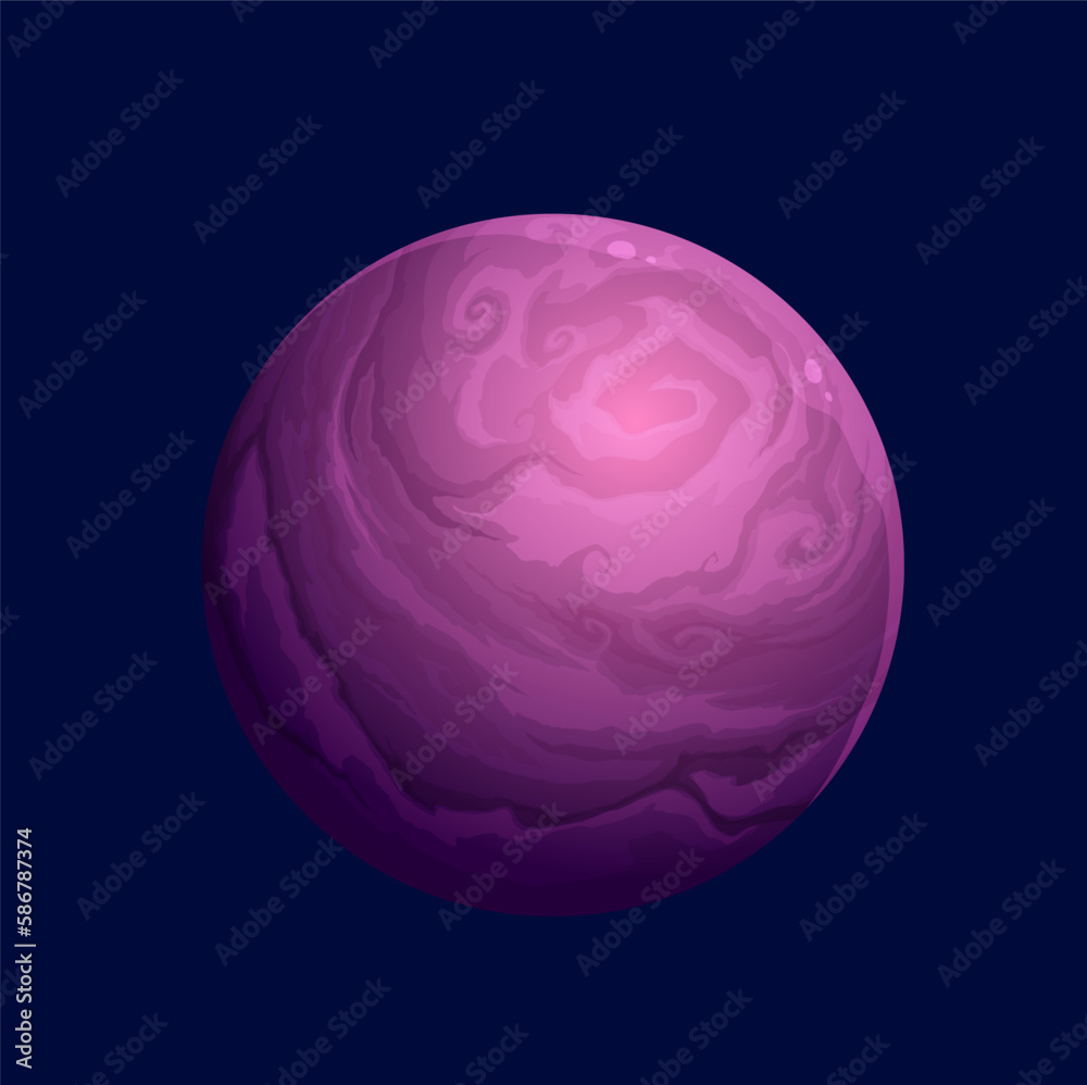 Cartoon giant purple space planet of fantasy galaxy world, vector alien ...