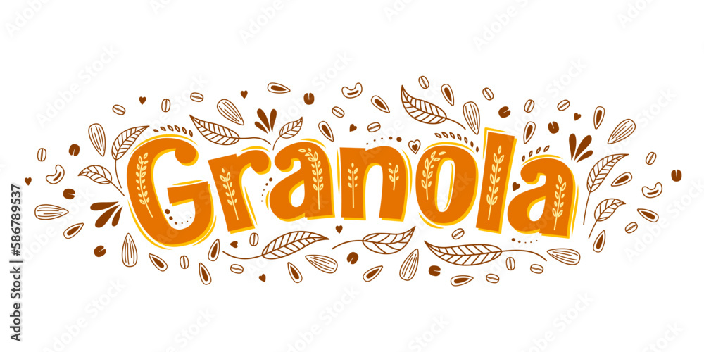Granola oatmeal cereals label for muesli food or oat breakfast, vector ...