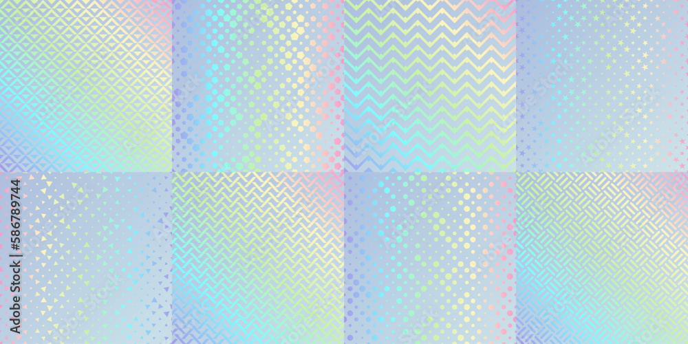 Hologram texture patterns, glitter foil with rainbow gradient, vector ...