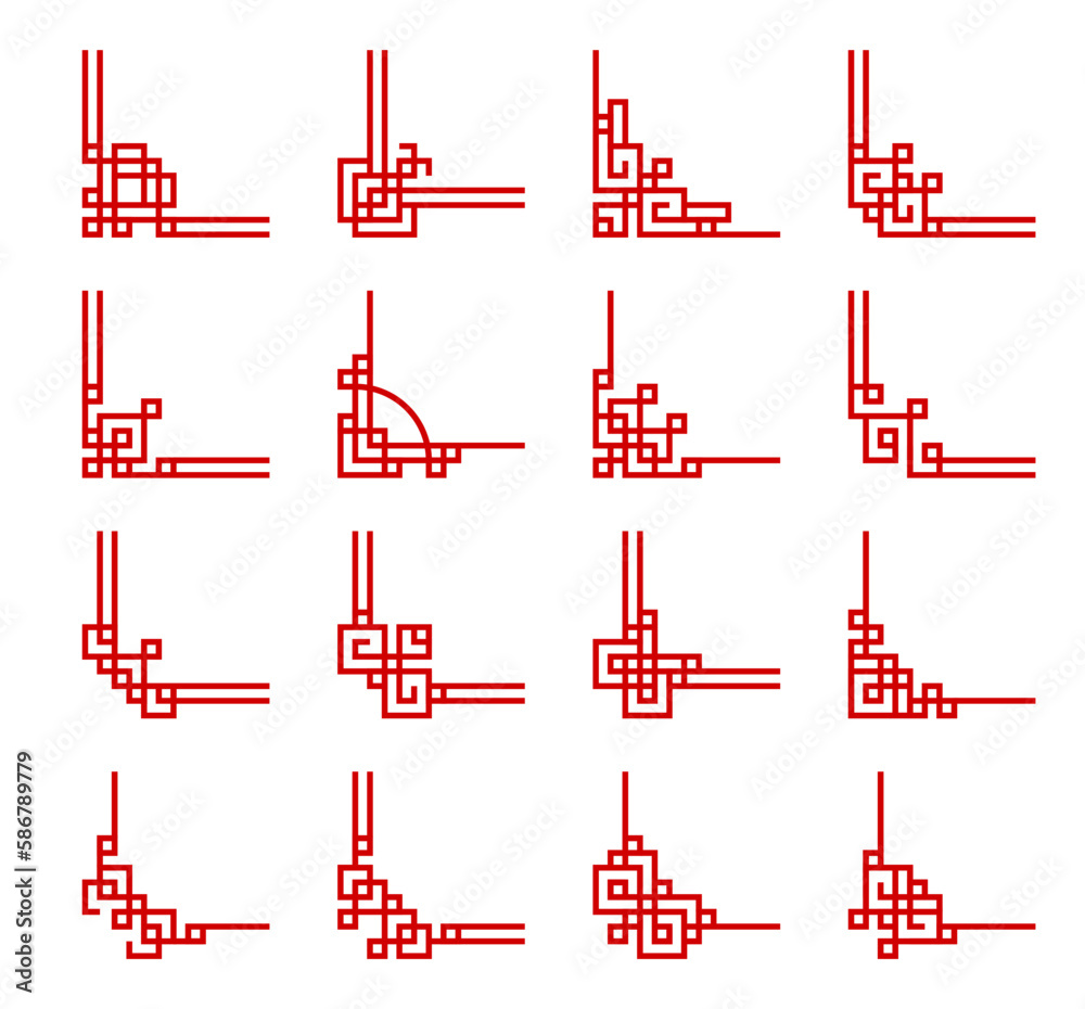 Chinese red frames corners and dividers of luck knots, vector geometric ...