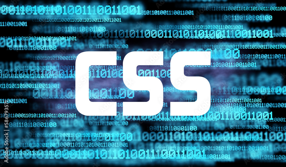 Word CSS and abstract cyberspace with binary code on dark background ...