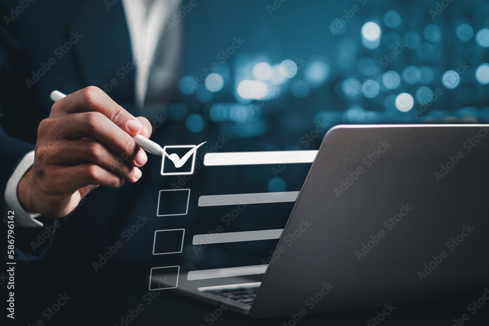 Survey form concept. Questionnaire with checkboxes, filling survey form ...