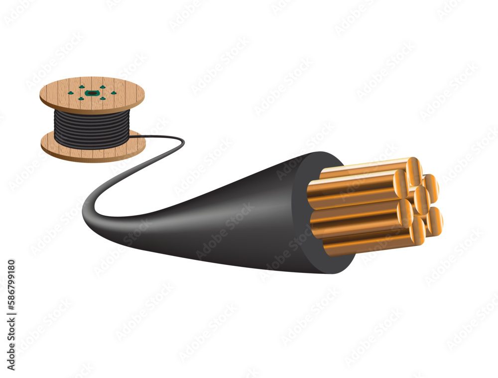 Electrical wire on white background. Copper wire is the electric ...