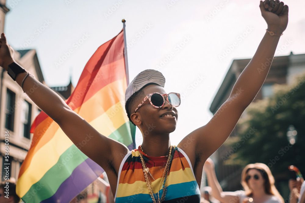 LGBTQ Pride month The man in the parade is proud and happy AI ...