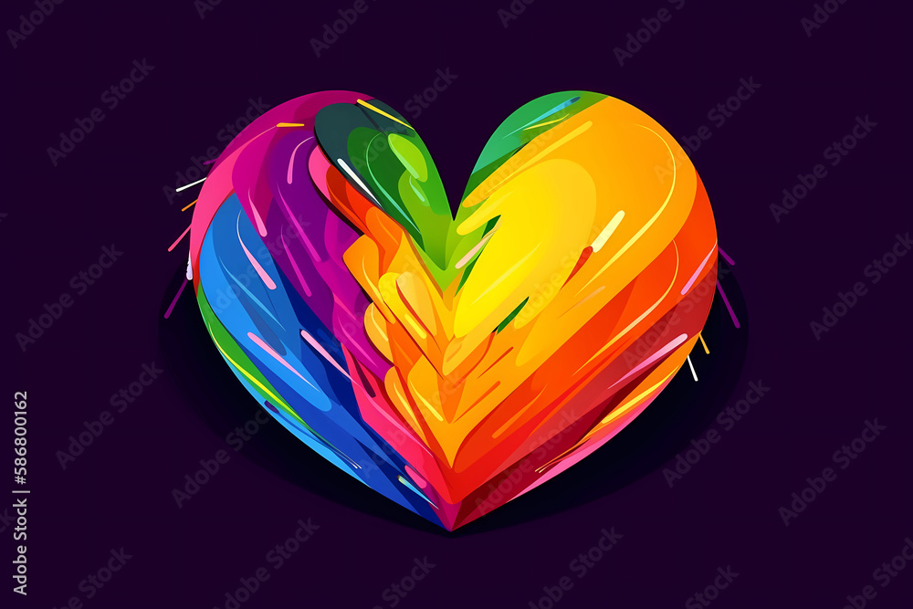 LGBTQ Pride month A rainbow heart with a black background and the word ...