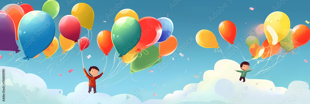 International Children's Day A boy flying a bunch of balloons in the ...