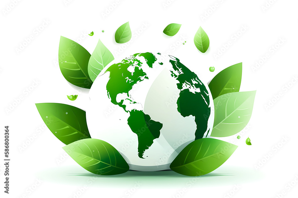 World Environment Day Green planet earth with leaves on a white ...