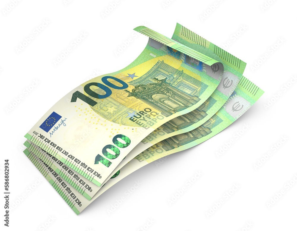 3d 100 Euro Banknote - European bill cash money isolated on white ...