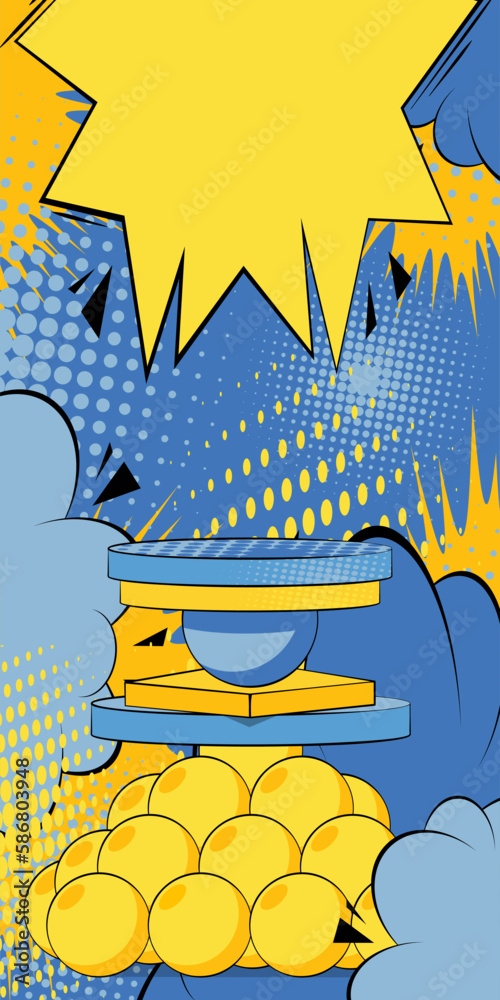 Comic book yellow and blue product podium banner. Pop Art Stage for ...