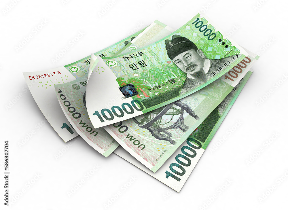 3d South Korean won currency in 10 000 won value, front and back side ...