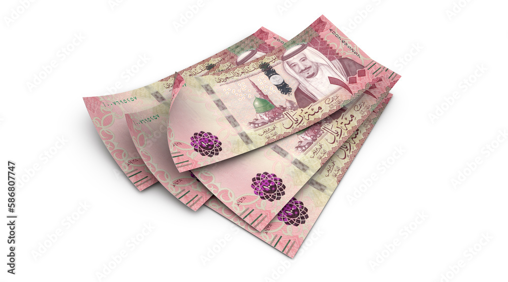 3d 100 one hundred Saudi Riyals banknotes of king Salman Bin Abdulaziz ...