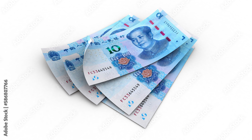3d 10 yuan bill of China, banknotes isolated on white background and ...