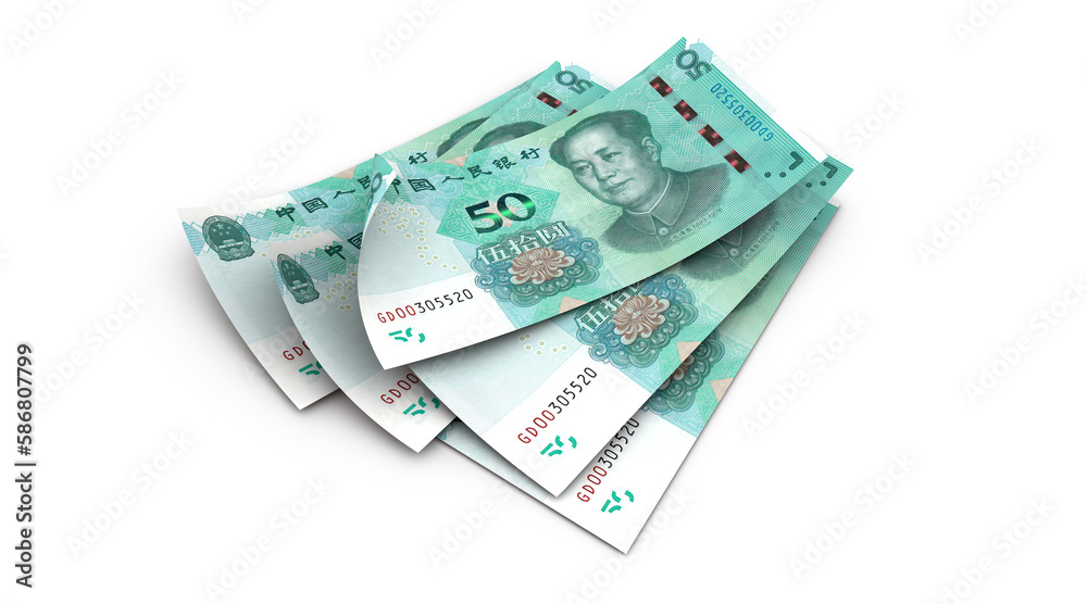 3d 50 yuan bill of China, banknotes isolated on white background and ...