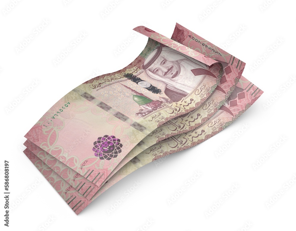 3d 100 one hundred Saudi Riyals banknotes of king Salman Bin Abdulaziz ...
