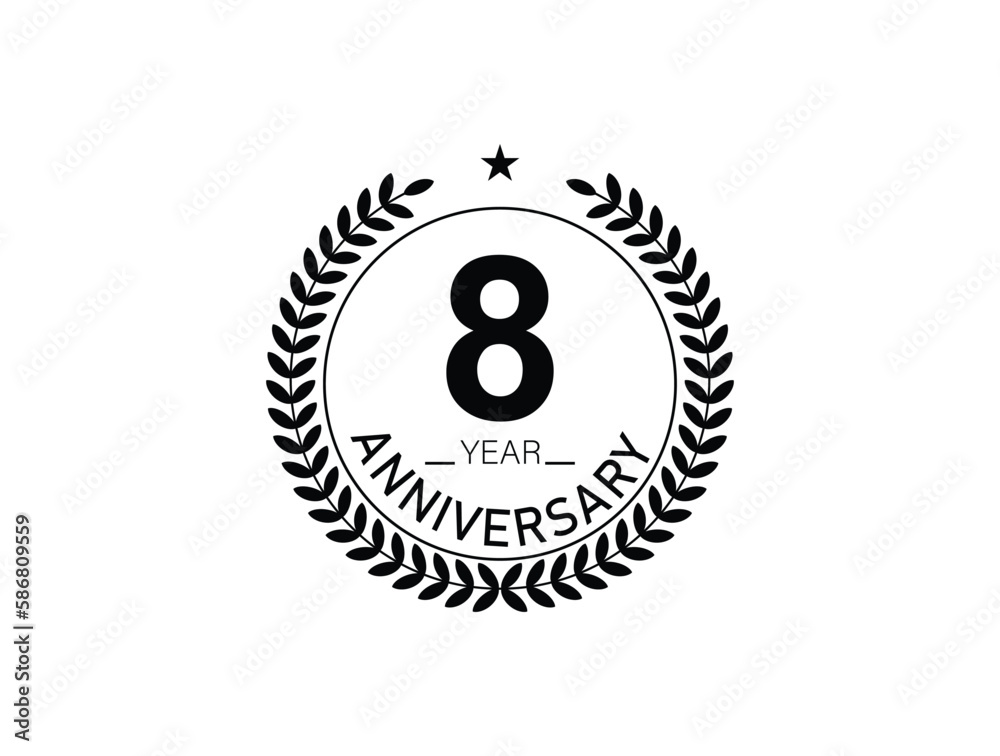 8 years anniversary logo template isolated on white, black and white ...