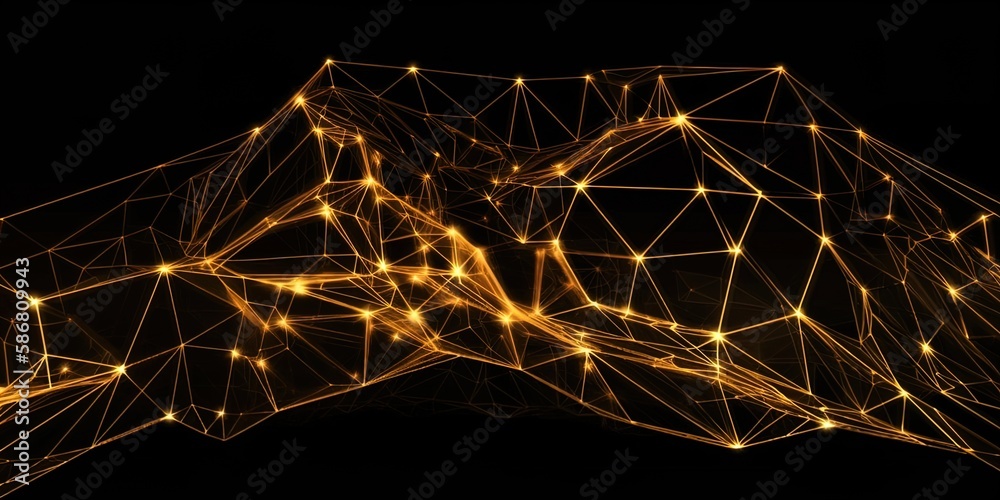 Gold Gradient Digital Polygons: A Network Grid Fusion background ...