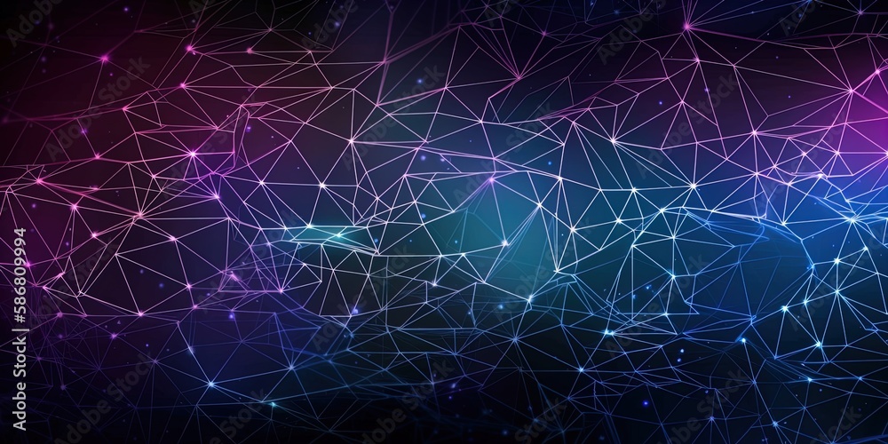 Blue purple Gradient Digital Polygons: A Network Grid Fusion background ...