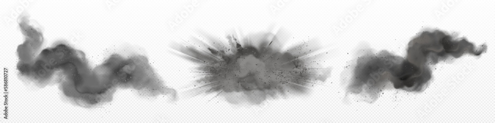Grey ash powder explosion on transparent background. Isolated vector ...