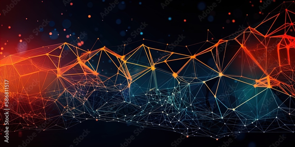 Blue orange Gradient Digital Polygons: A Network Grid Fusion background ...