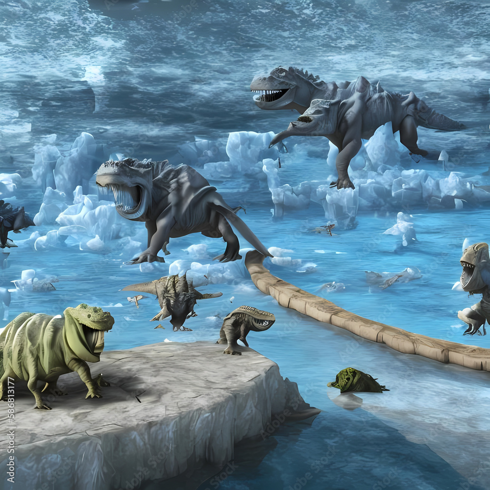 Ice Age 3D Render of Dinosaur-Like Creatures Created With Generative Ai ...