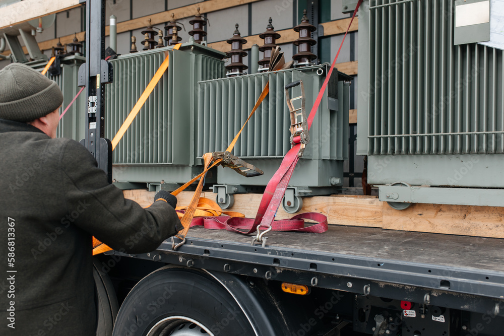 Electrical power transformer in high voltage substation. Mobile ...