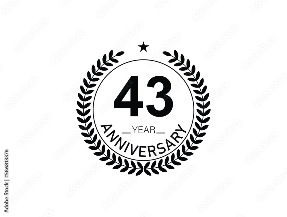43 years anniversary logo template isolated on white, black and white ...