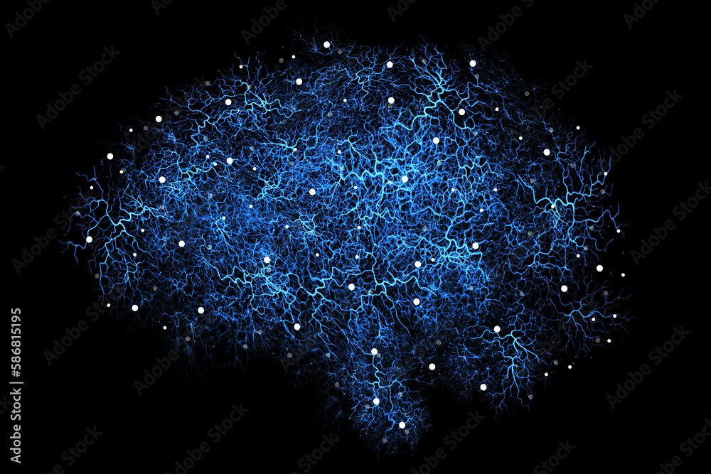 Brain neural pathway, artificial rendering and digital graphic of ...