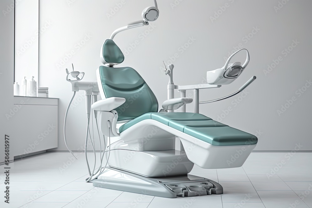 modern dental chair with a comfortable light blue seat and adjustable headrest. Generative AI ...