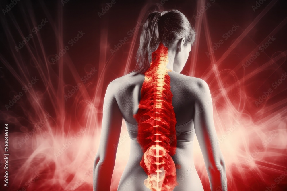 Women with back pain, sports injury and fitness, spine x-ray and ...